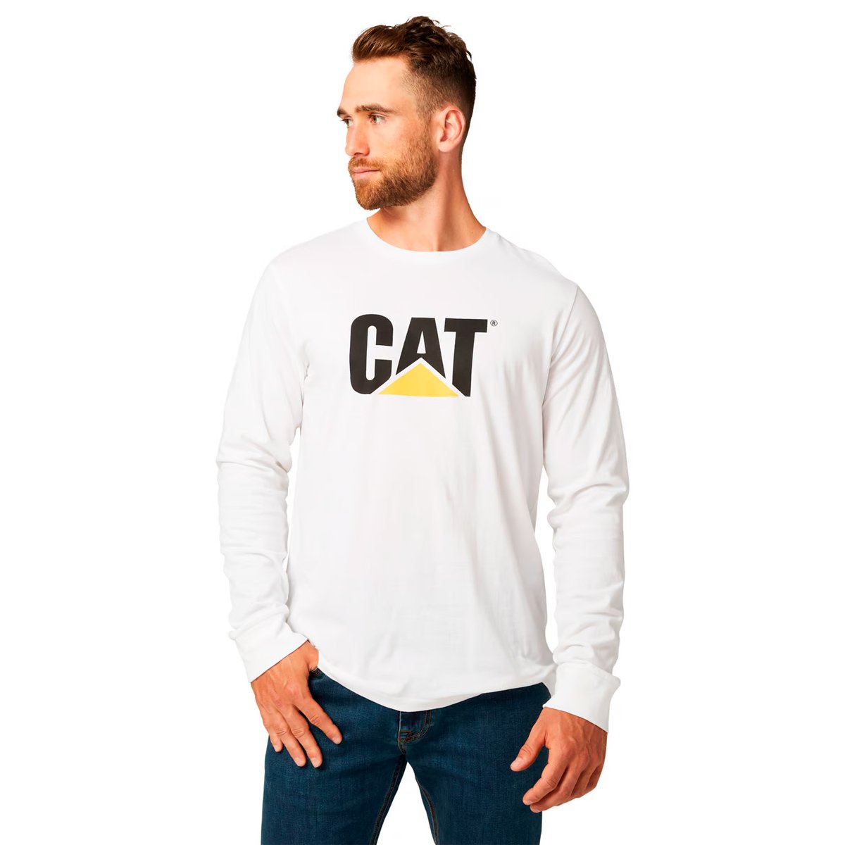 Remera Cat Hombre Original Fit L/S Logo 2 Blanco - Cat Lifestyle ...