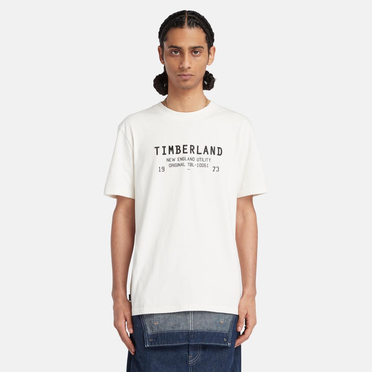 Remera Timberland Hombre Linear Brand Carrier Blanco - Timberland